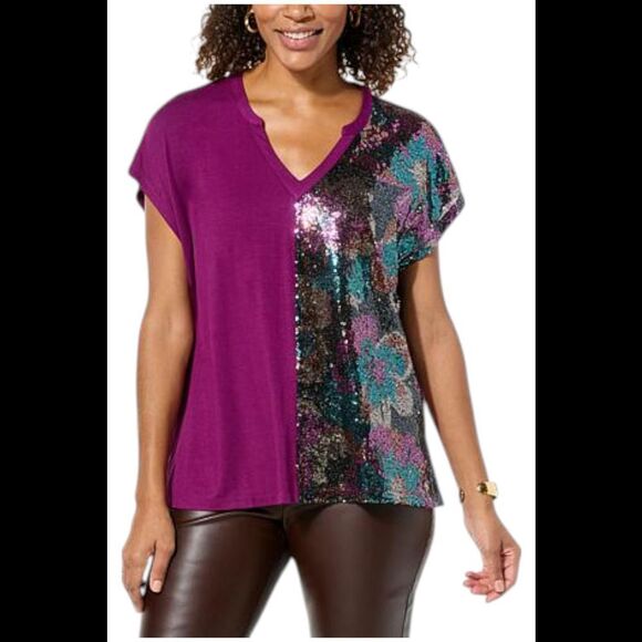 Colleen Lopez | Tops | Colleen Lopez Womens Mixed Media Sequin Detail ...